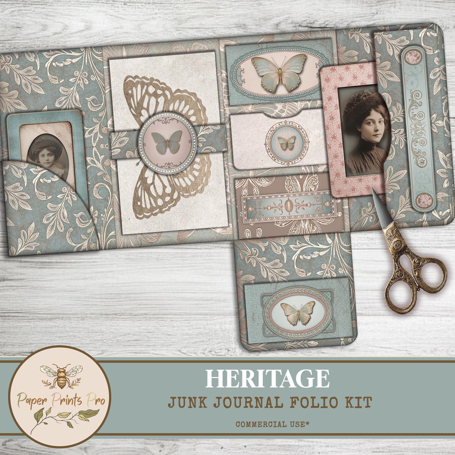 Folio Kit – 4 Printable Sheets With Mini Envelope and Background for ...