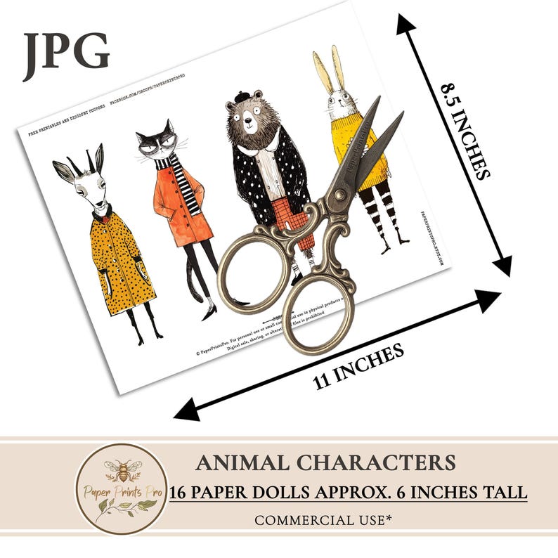 Printable Paper Dolls Animal Characters Whimsical Illustrated ...