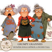 Grumpy Grandma Clipart Moody Granny PNG Whimsical Funny Cartoon Sassy ...