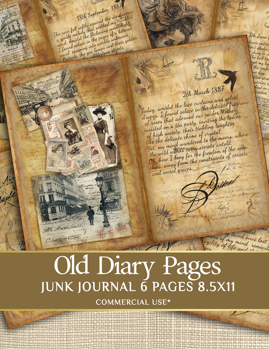 Vintage Diary Junk Journal KIT Antique Letters and Scrapbooking Images ...