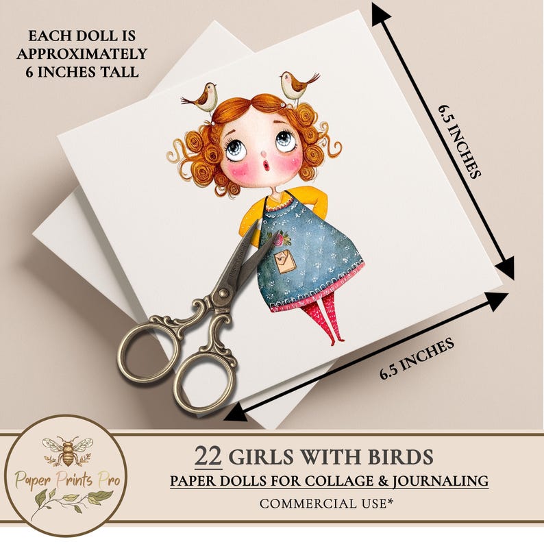 Printable Paper Dolls – 22 Girls With Birds Clipart – Ephemera for Junk ...