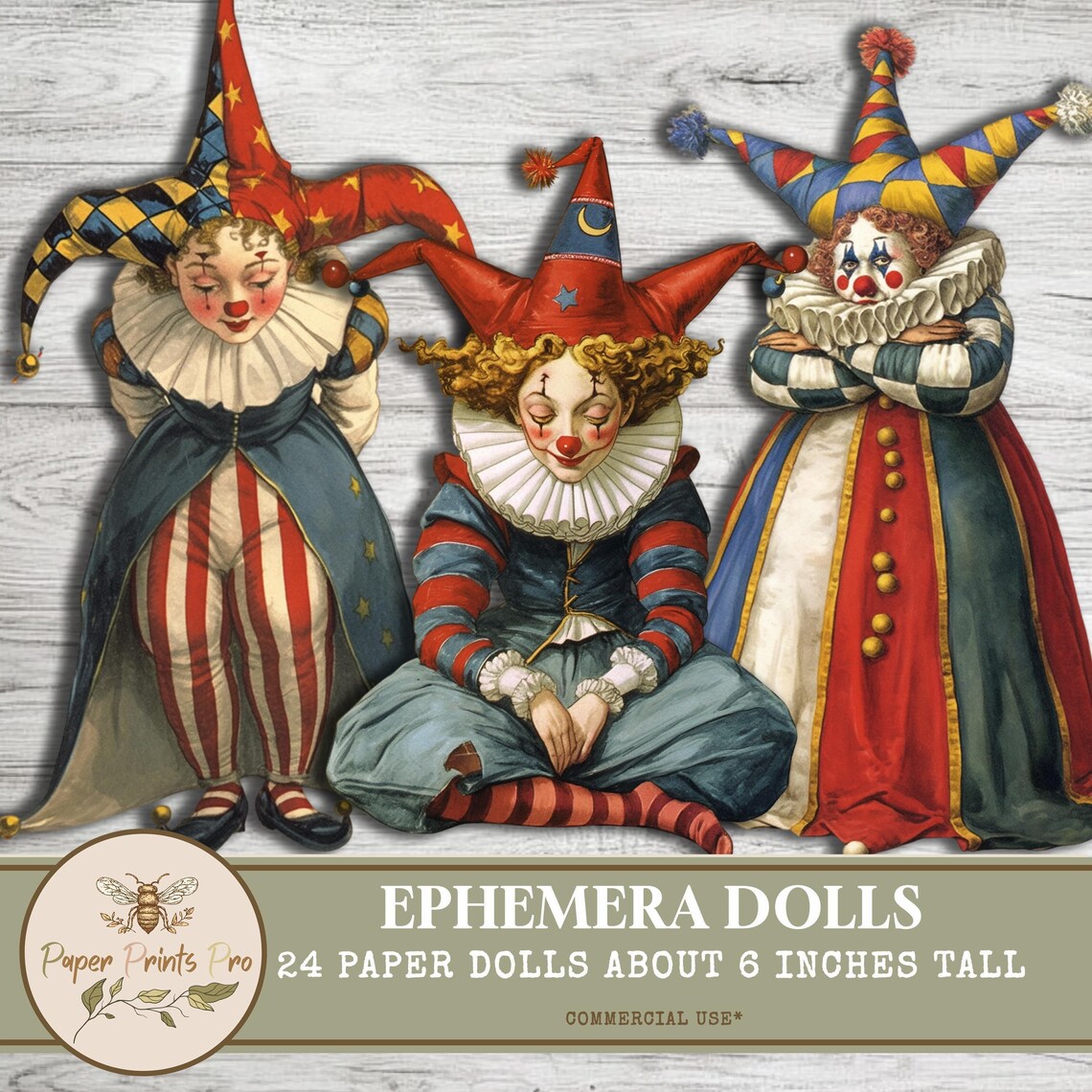 Ephemera Printable Paper Dolls -24"clowns" - for Junk Journals ...