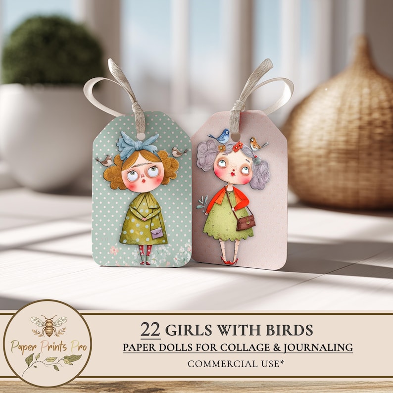 Printable Paper Dolls – 22 Girls With Birds Clipart – Ephemera for Junk ...