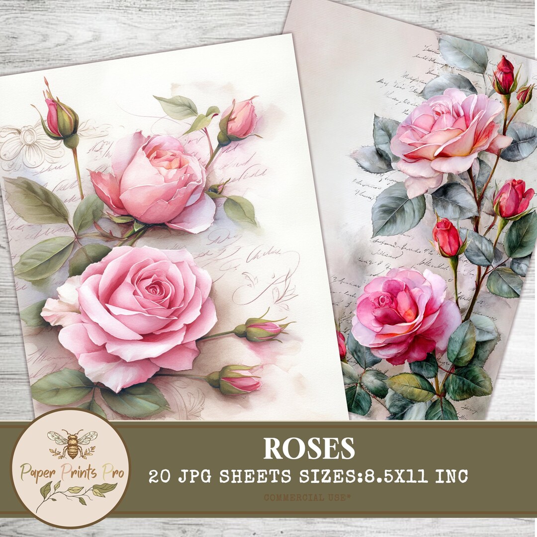 Printable Rose Clipart – 20 Pink Roses and Bouquets for Scrapbooking ...