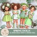 Printable Paper Dolls, Green Dress Girls, Spring Clipart for Junk ...