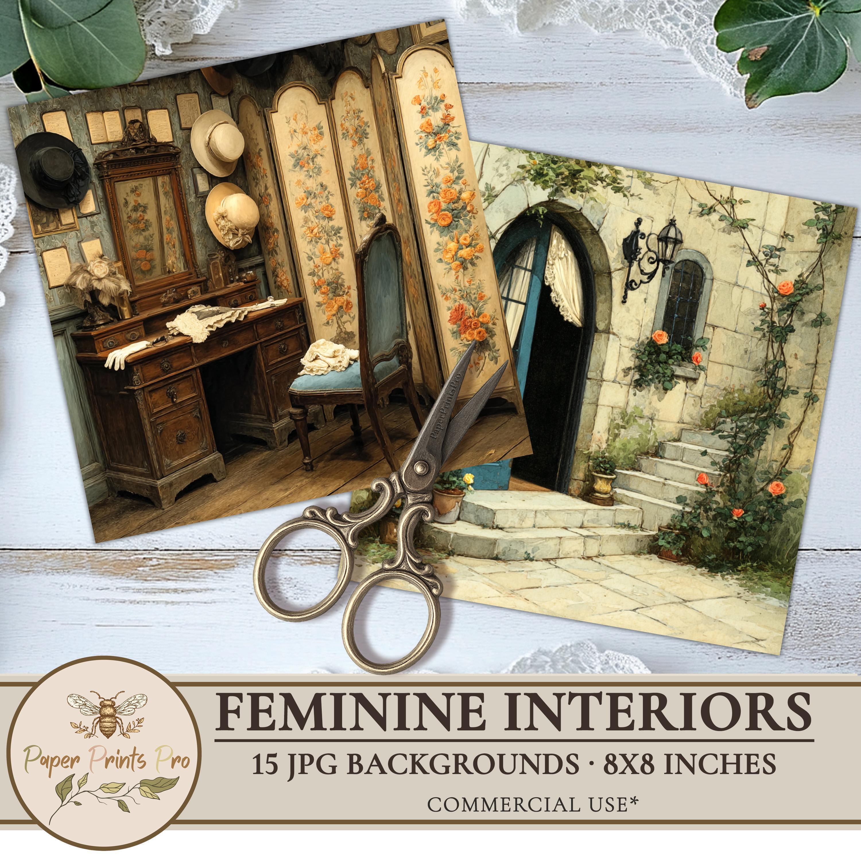 Vintage Paper Doll Backgrounds: Shabby Chic Interior Scenes (8x8" JPG ...