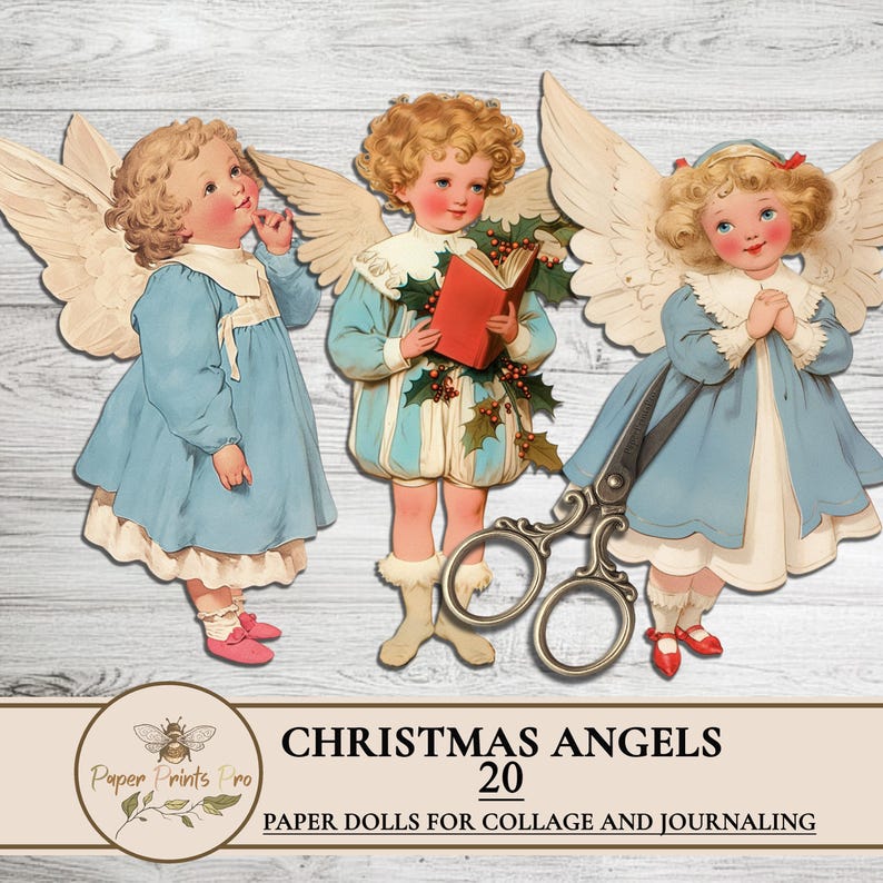 Christmas Angels Paper Dolls Printable Ephemera Vintage Cutouts for ...
