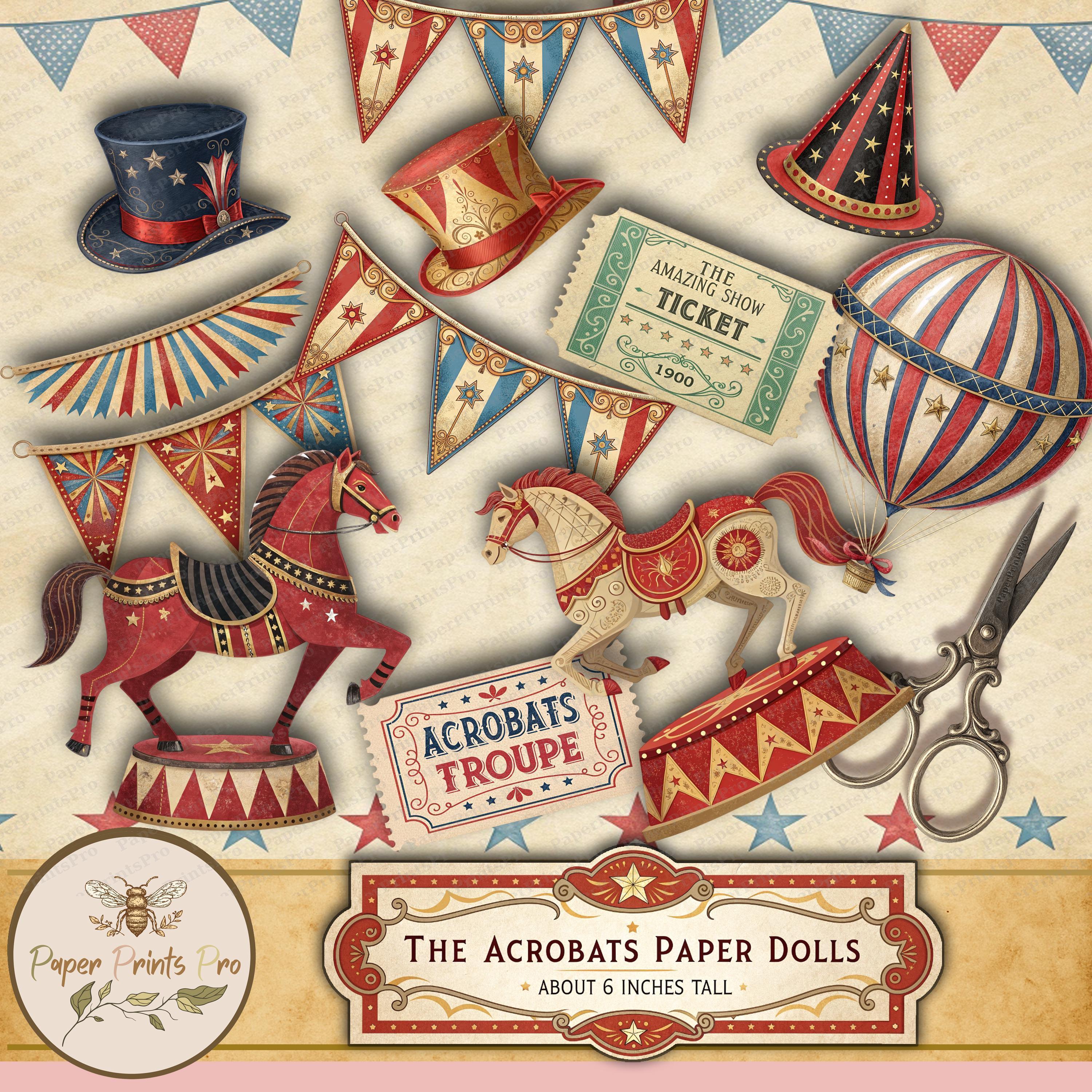 Paper Dolls Circus Acrobats | Printable Ephemera Kit With Scenes for ...