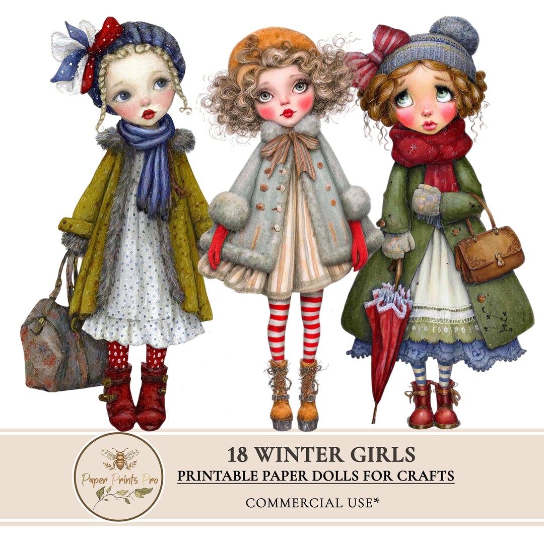 Printable Paper Dolls Winter Girls Vintage Cutouts for Junk Journals ...