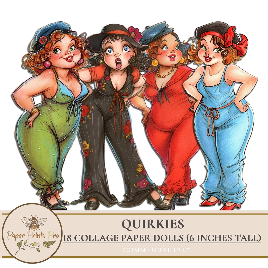 Funny Women Printable Paper Dolls Quirkies, 18 Retro Style Characters ...