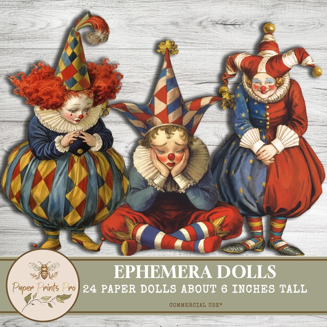 Ephemera Printable Paper Dolls -24"clowns" - for Junk Journals ...