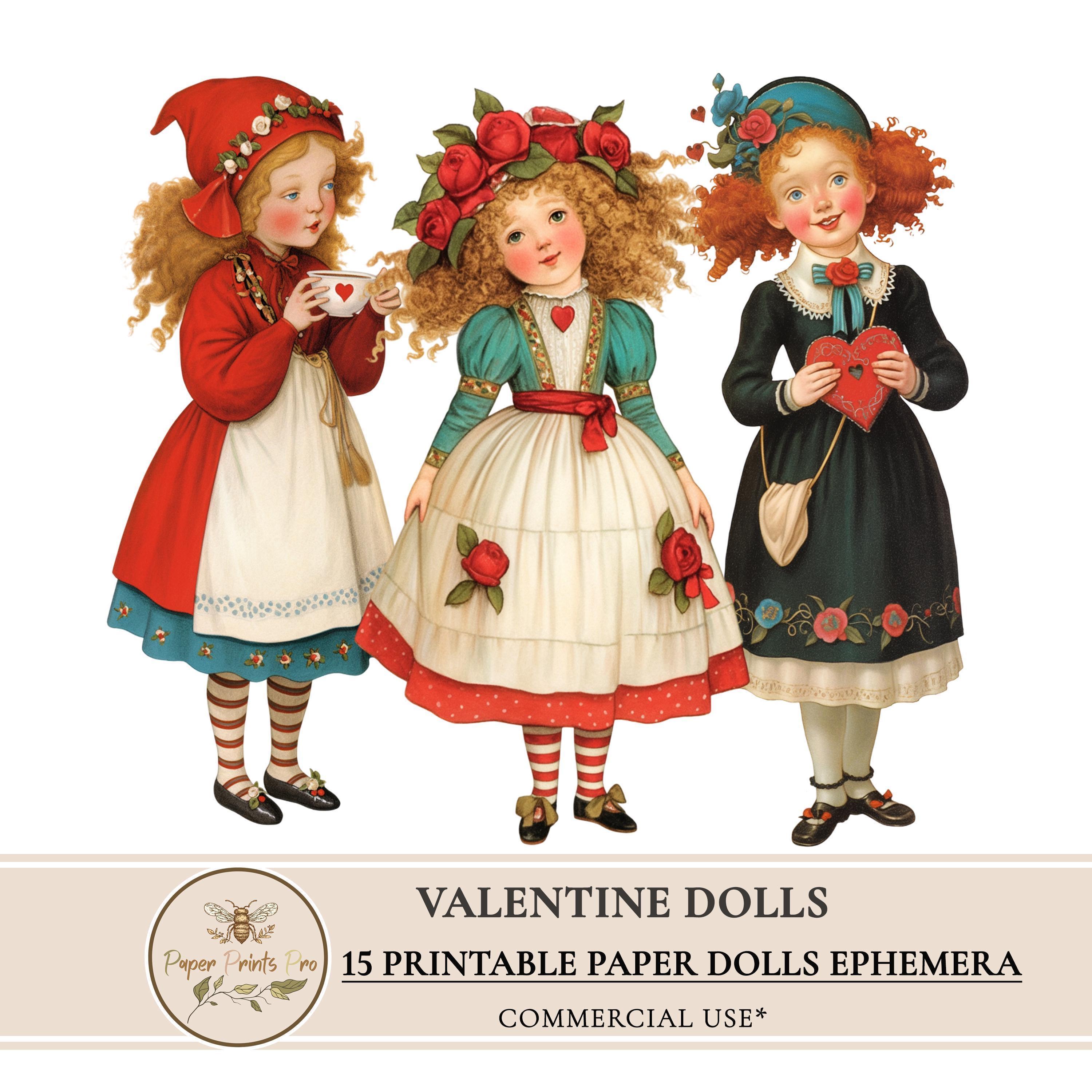 Printable Paper Dolls Valentine Ephemera Vintage Style for Junk Journal ...