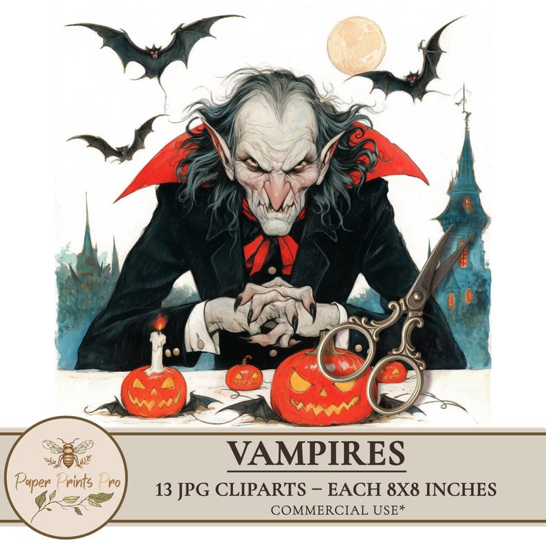 Halloween Vampire Clipart Printable — 13 Vintage Dracula-style ...