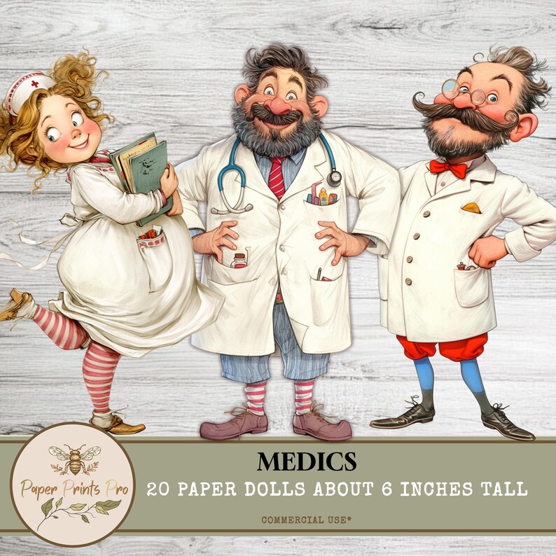 Medical Paper Dolls: Doctor and Nurce Clipart Printable Ephemera for ...