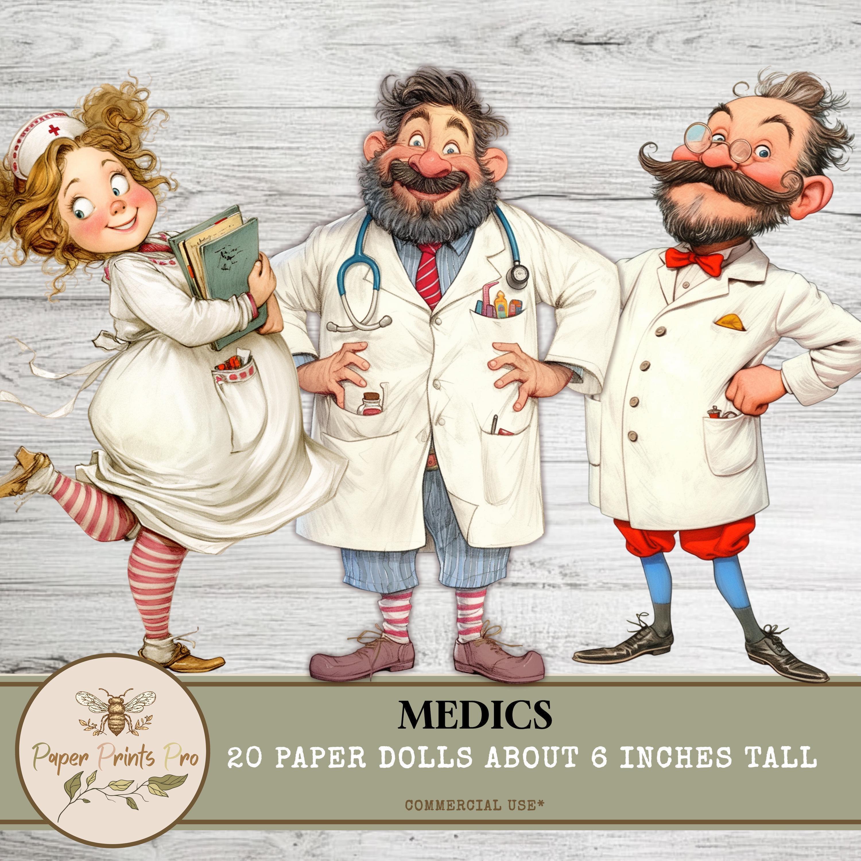 Medical Paper Dolls: Doctor and Nurce Clipart Printable Ephemera for ...
