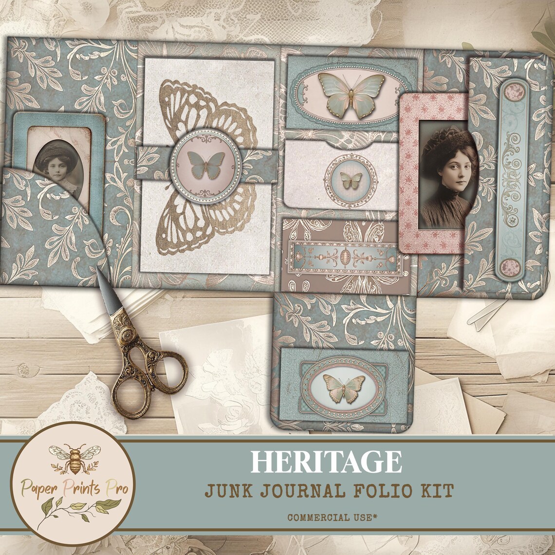 Folio Kit – 4 Printable Sheets With Mini Envelope and Background for ...