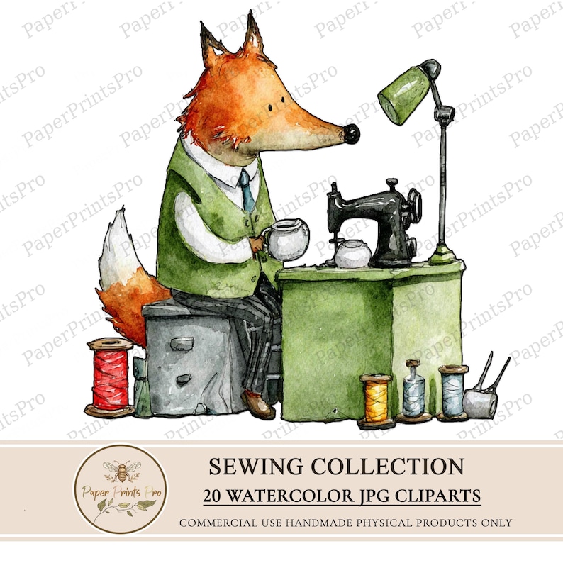 Watercolor Clipart – Sewing Characters & Sewing Machines for Paper ...