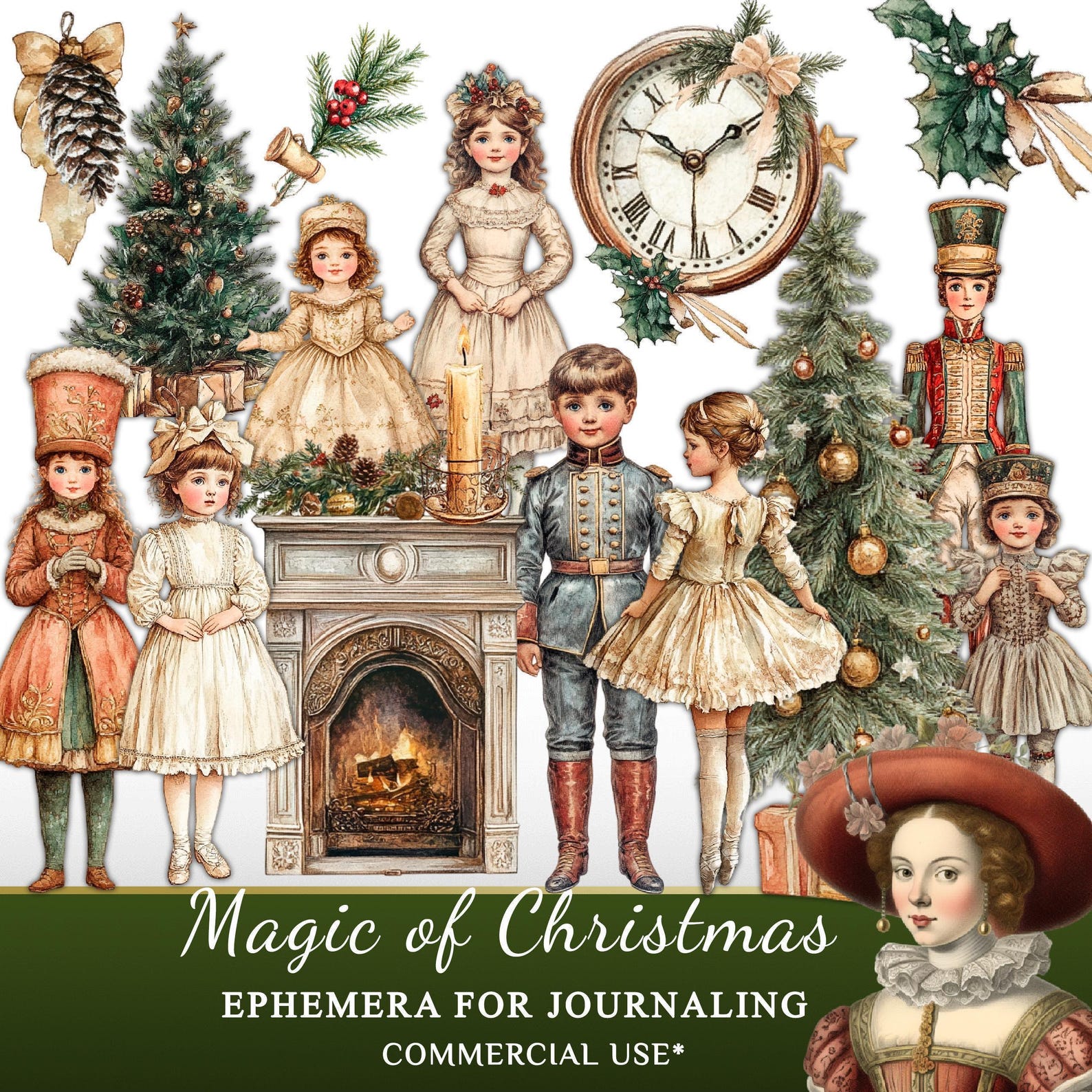 Vintage Christmas Clipart: Antique Ephemera for Journaling (printable 8 ...