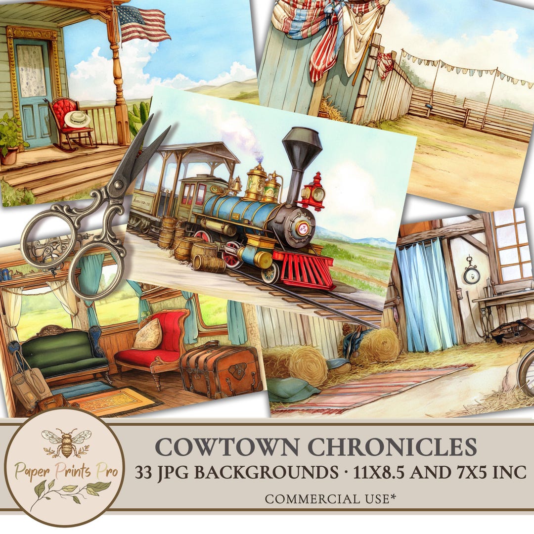 Vintage Wild West Backgrounds: Cowtown Chronicles (digital Download ...