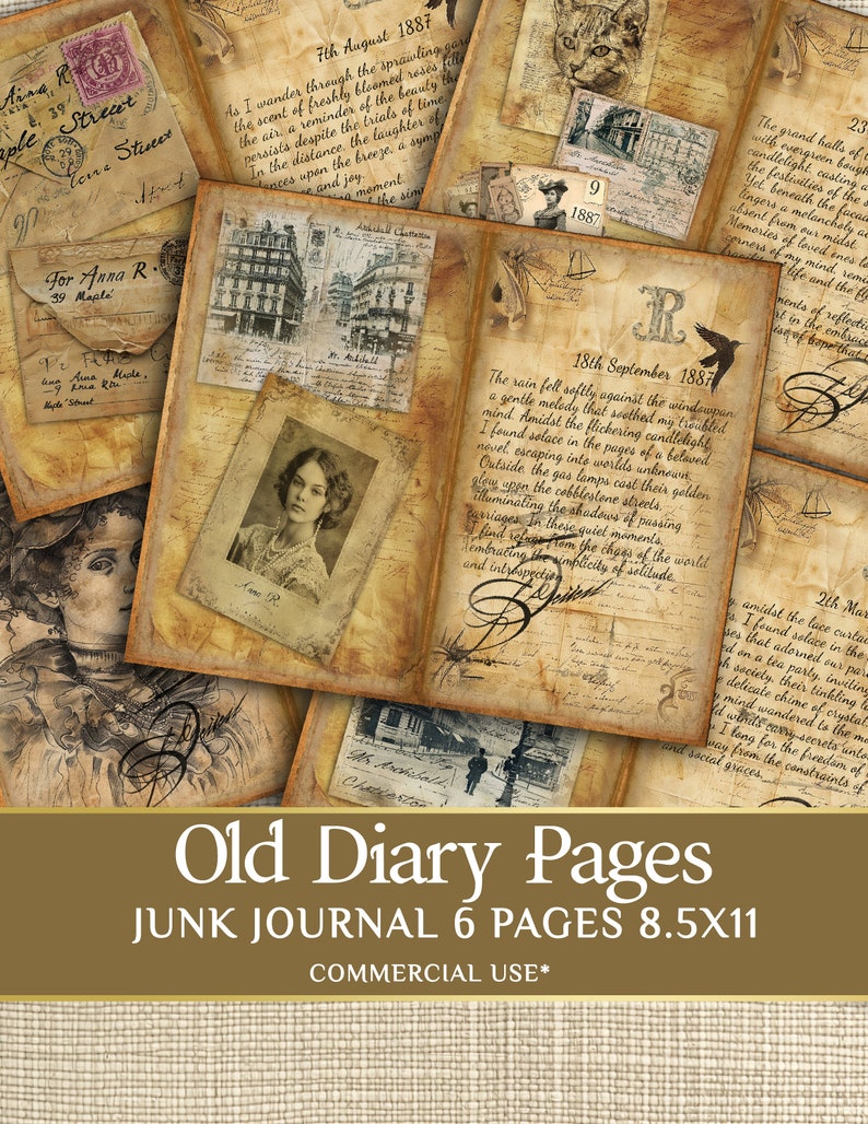 Vintage Diary Junk Journal KIT Antique Letters and Scrapbooking Images ...