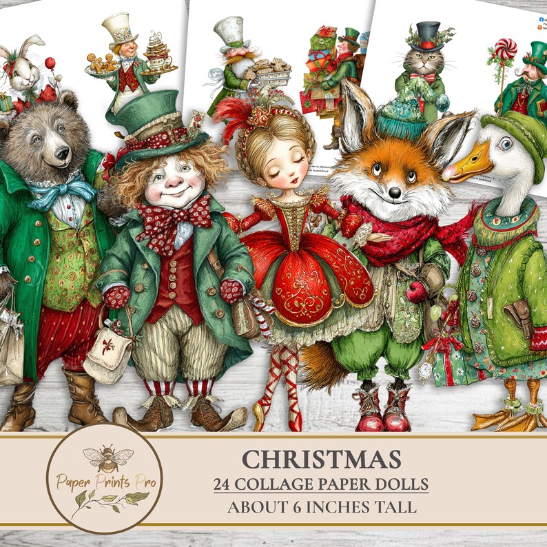 24 Christmas Paper Dolls Printable – Santa Claus Animals Children ...
