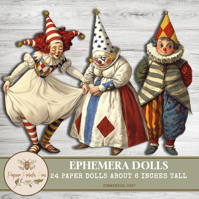 Ephemera Printable Paper Dolls -24"clowns" - for Junk Journals ...