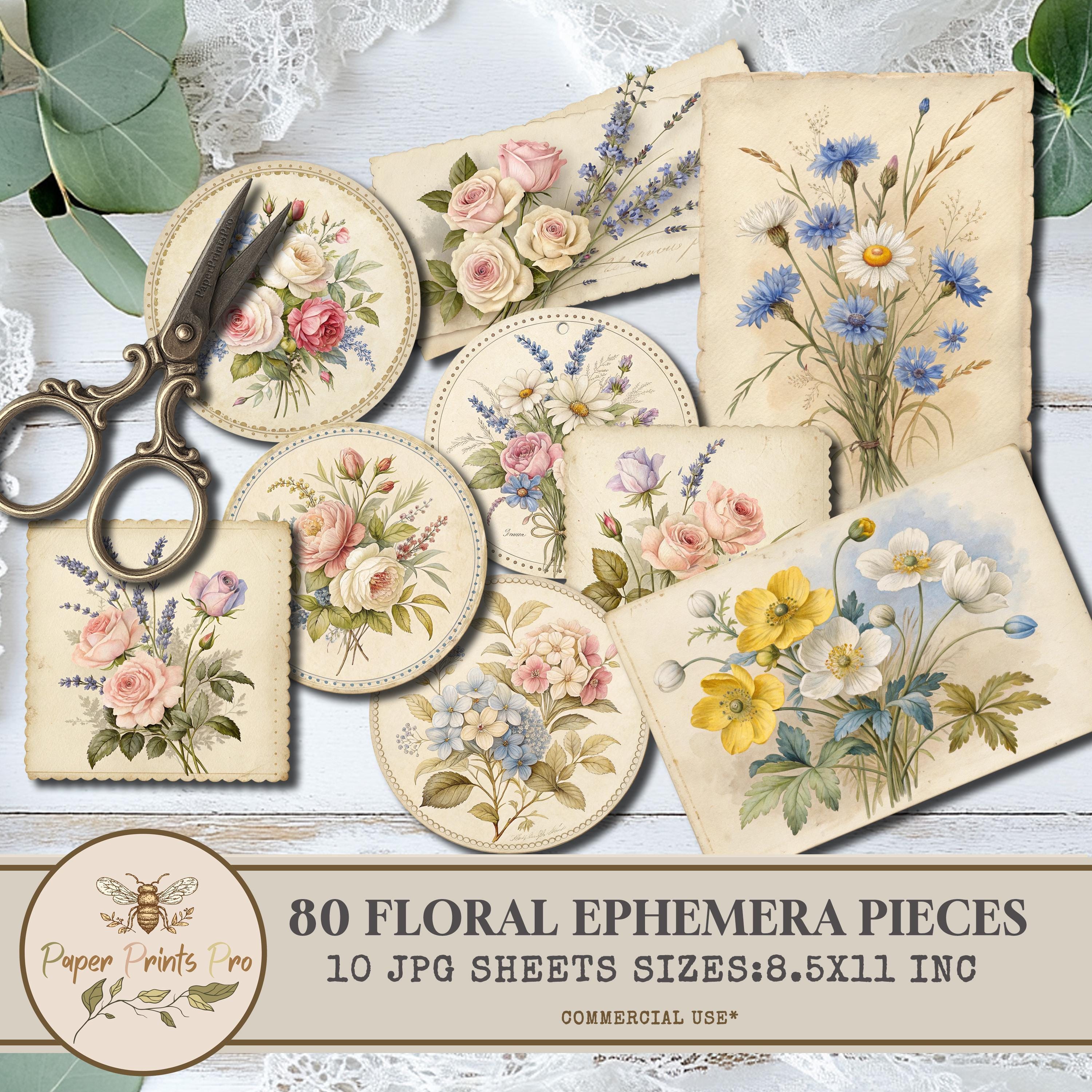 Vintage Floral Ephemera Set: Botanical Labels, Cards, Tags (digital ...