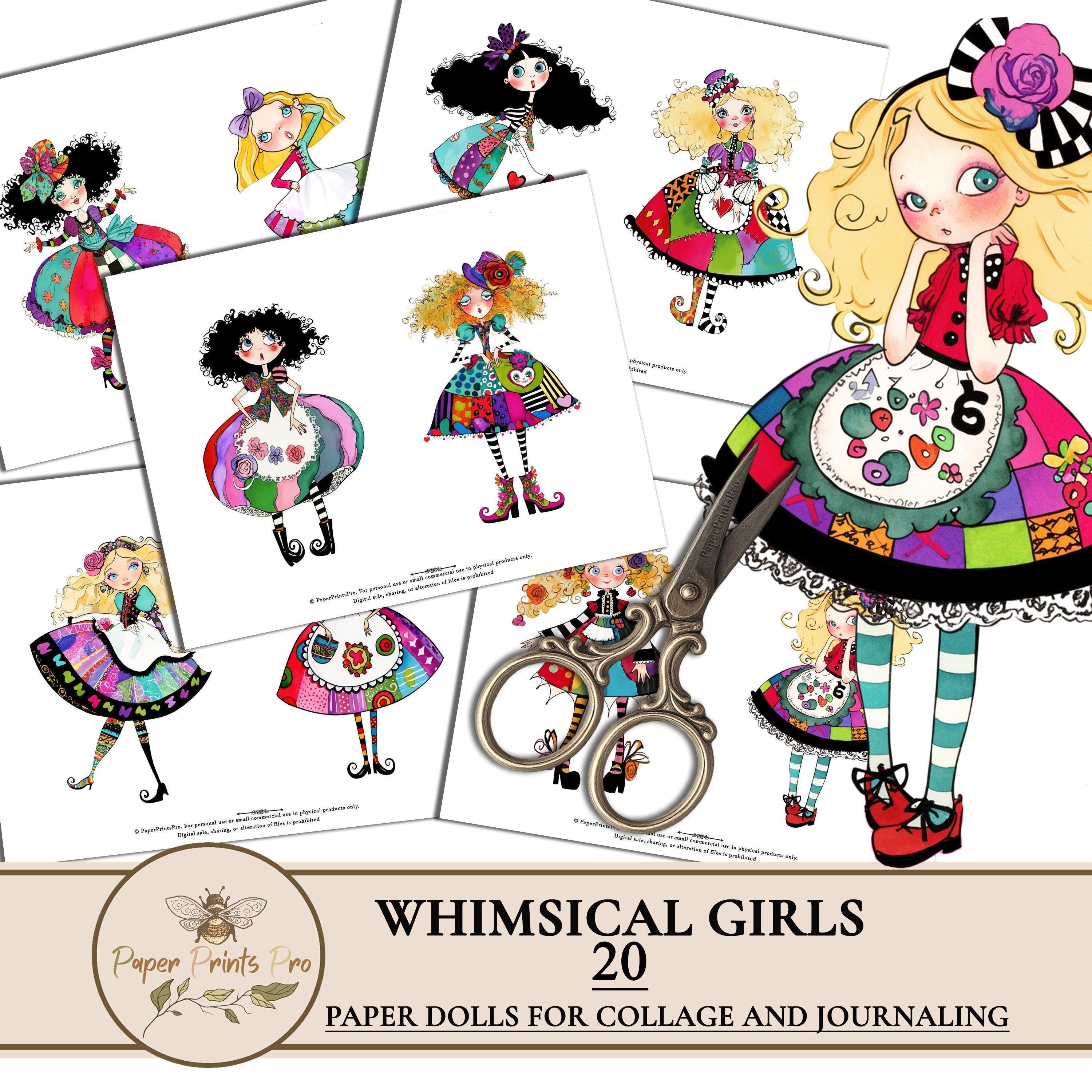 Whimsical Paper Dolls for Junk Journal, Printable Ephemera Kit, Collage ...