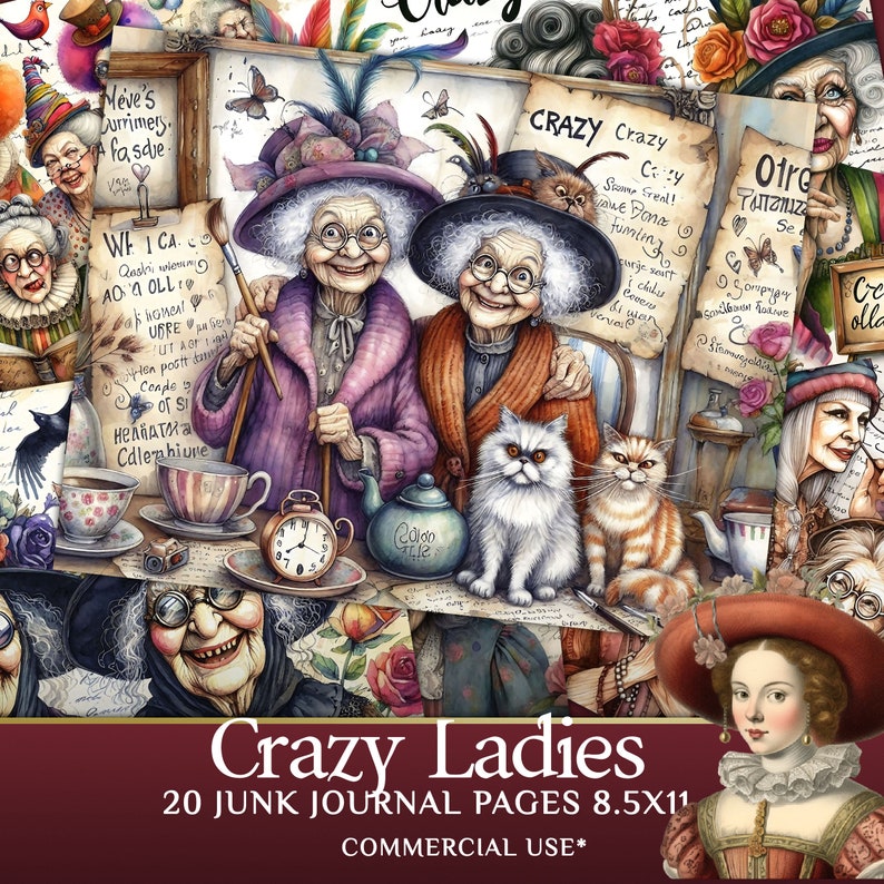 Funny Crazy Ladies 20 Junk Journal Pages Quirky Grandma's Scrapbook - Etsy