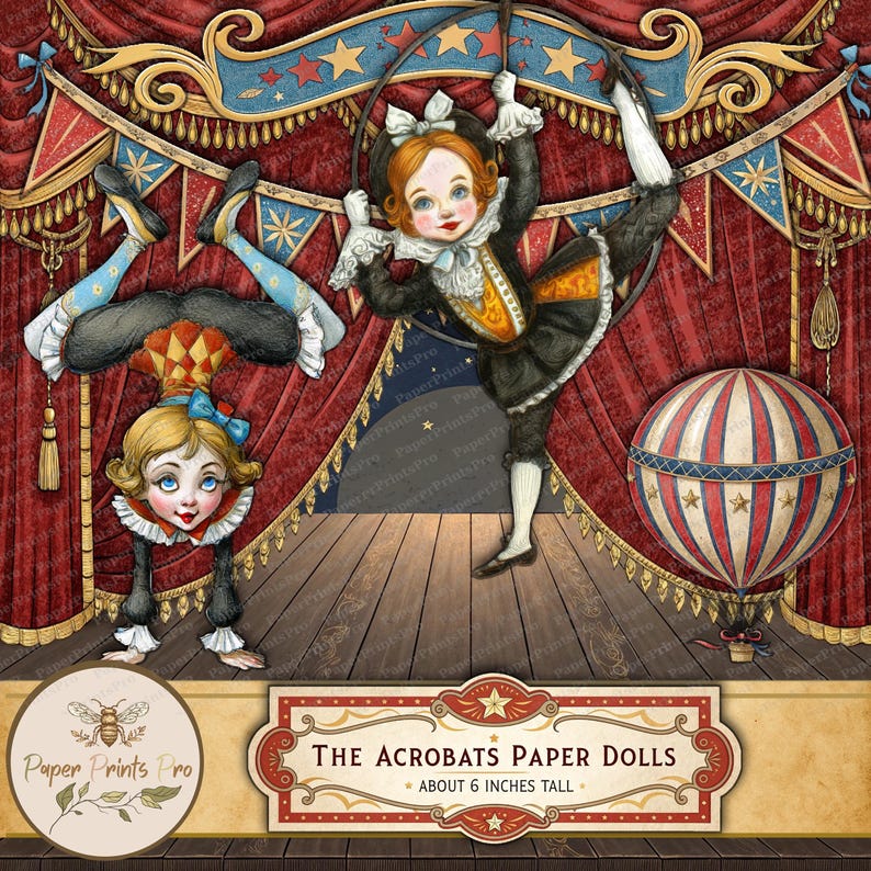 Paper Dolls Circus Acrobats | Printable Ephemera Kit With Scenes for ...
