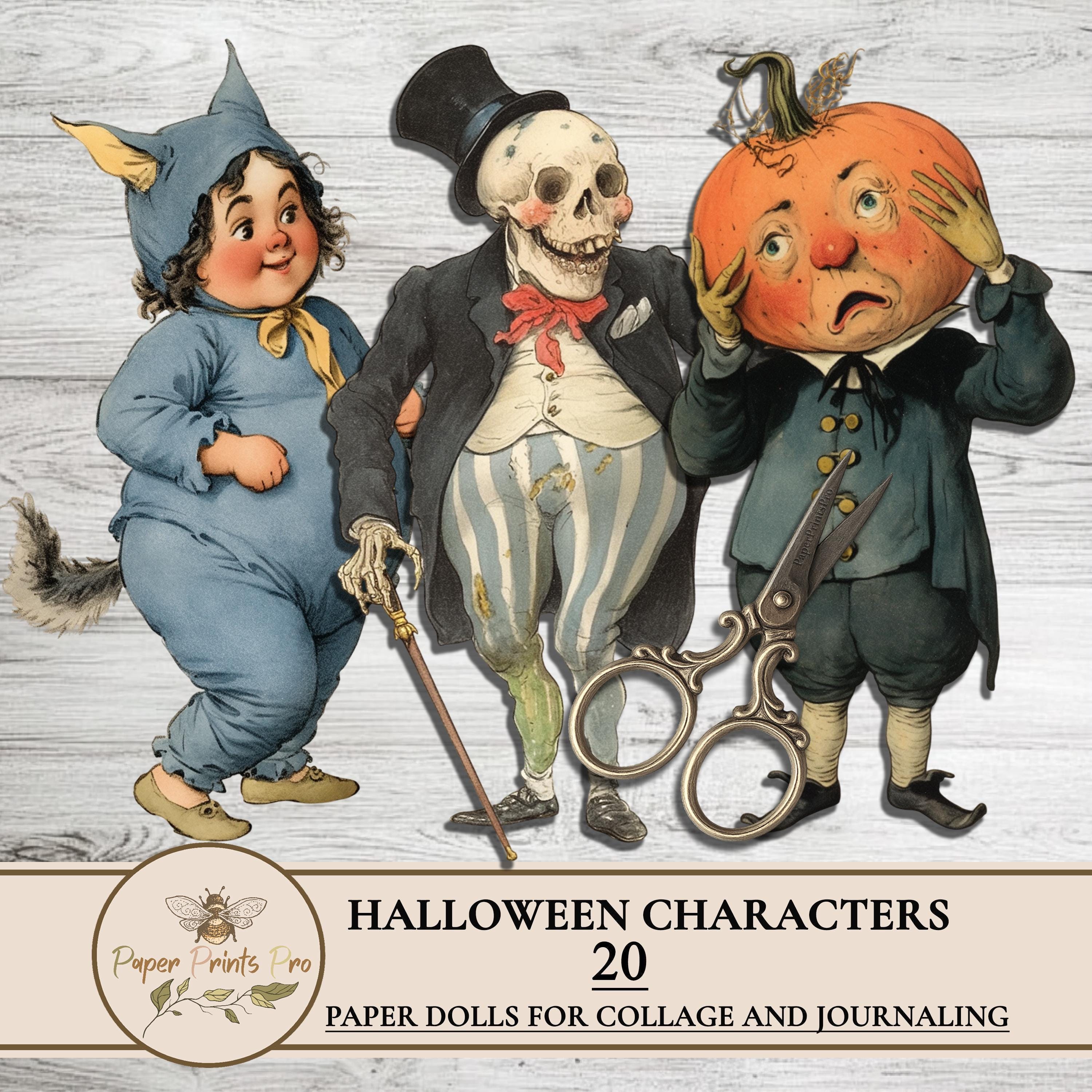 Halloween Paper Dolls Ephemera Kit With Ghosts, Witches, Pumpkin Heads ...