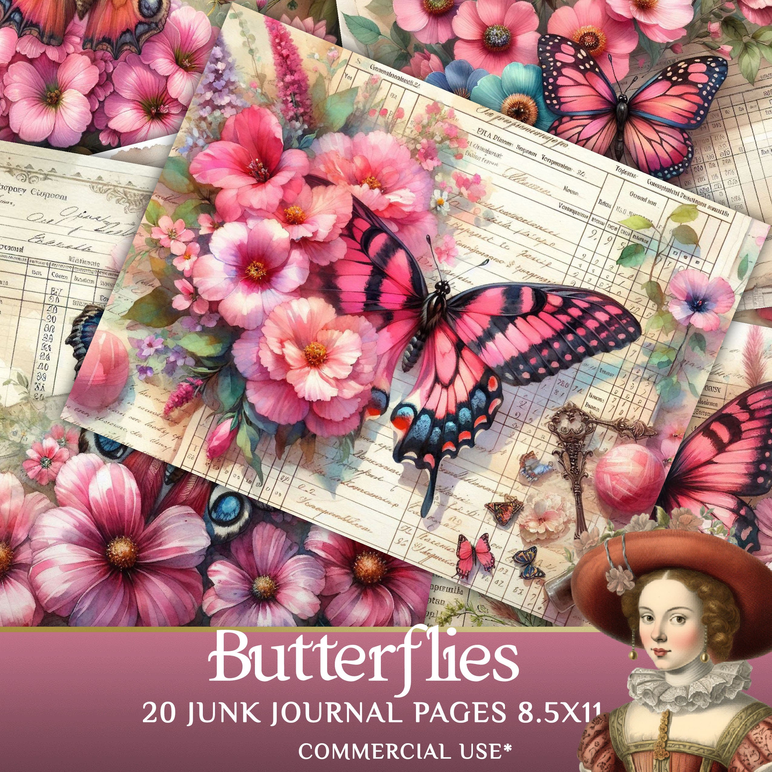 Beautiful Butterflies & Flowers Junk Journal Digital Pages Instant ...