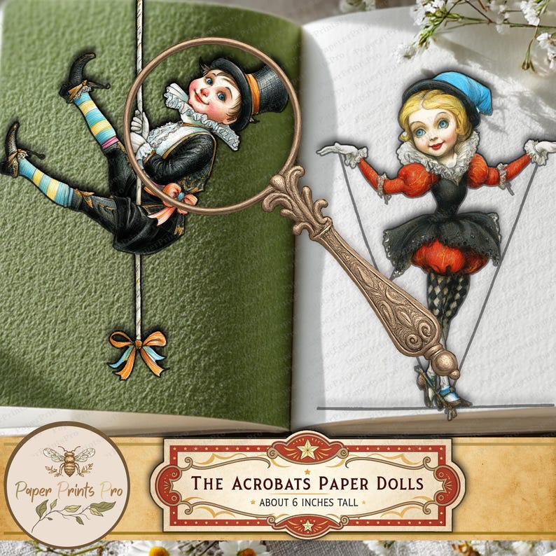 Paper Dolls Circus Acrobats | Printable Ephemera Kit With Scenes for ...