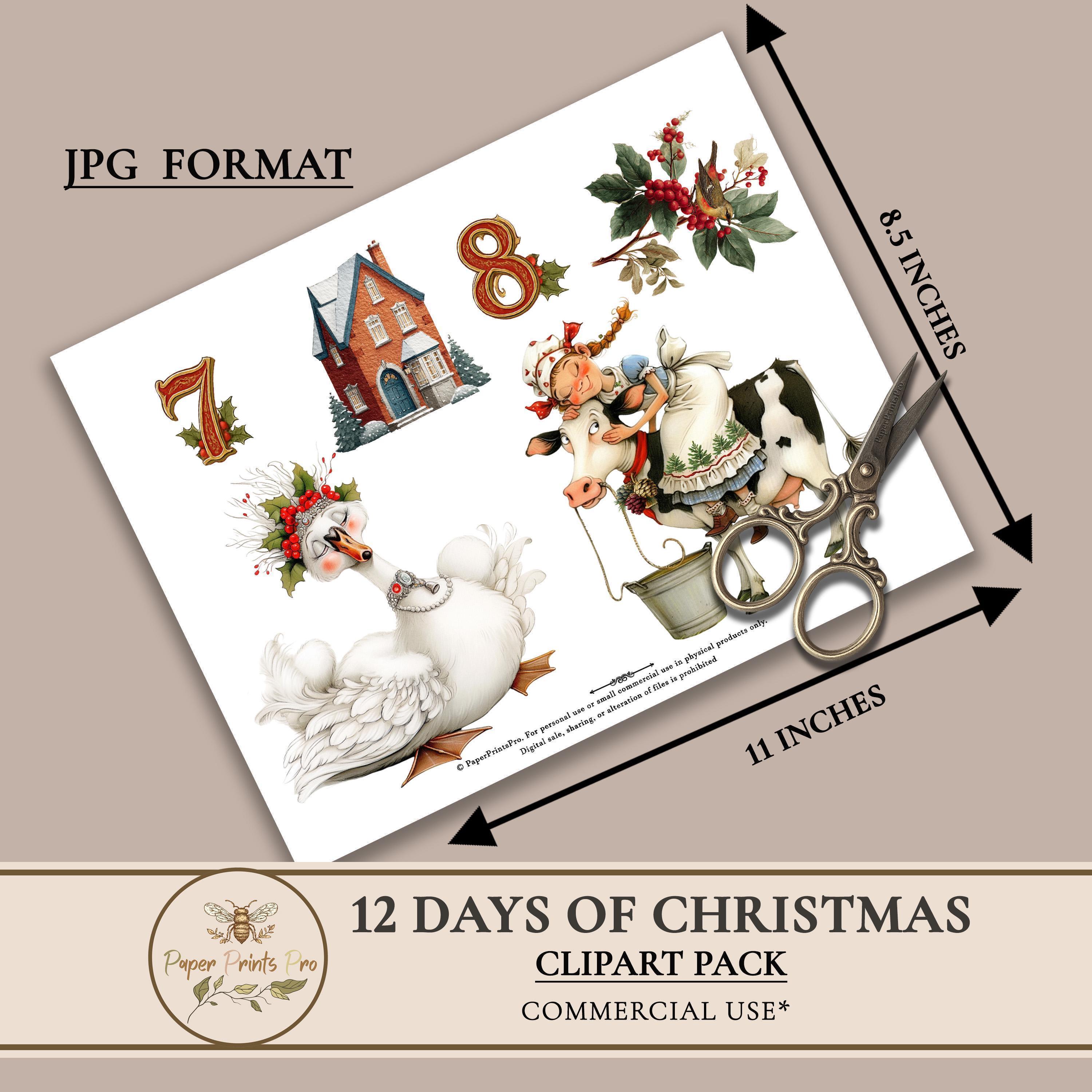 12 Days of Christmas Clipart PNG, Printable Tags Cards Baubles ...