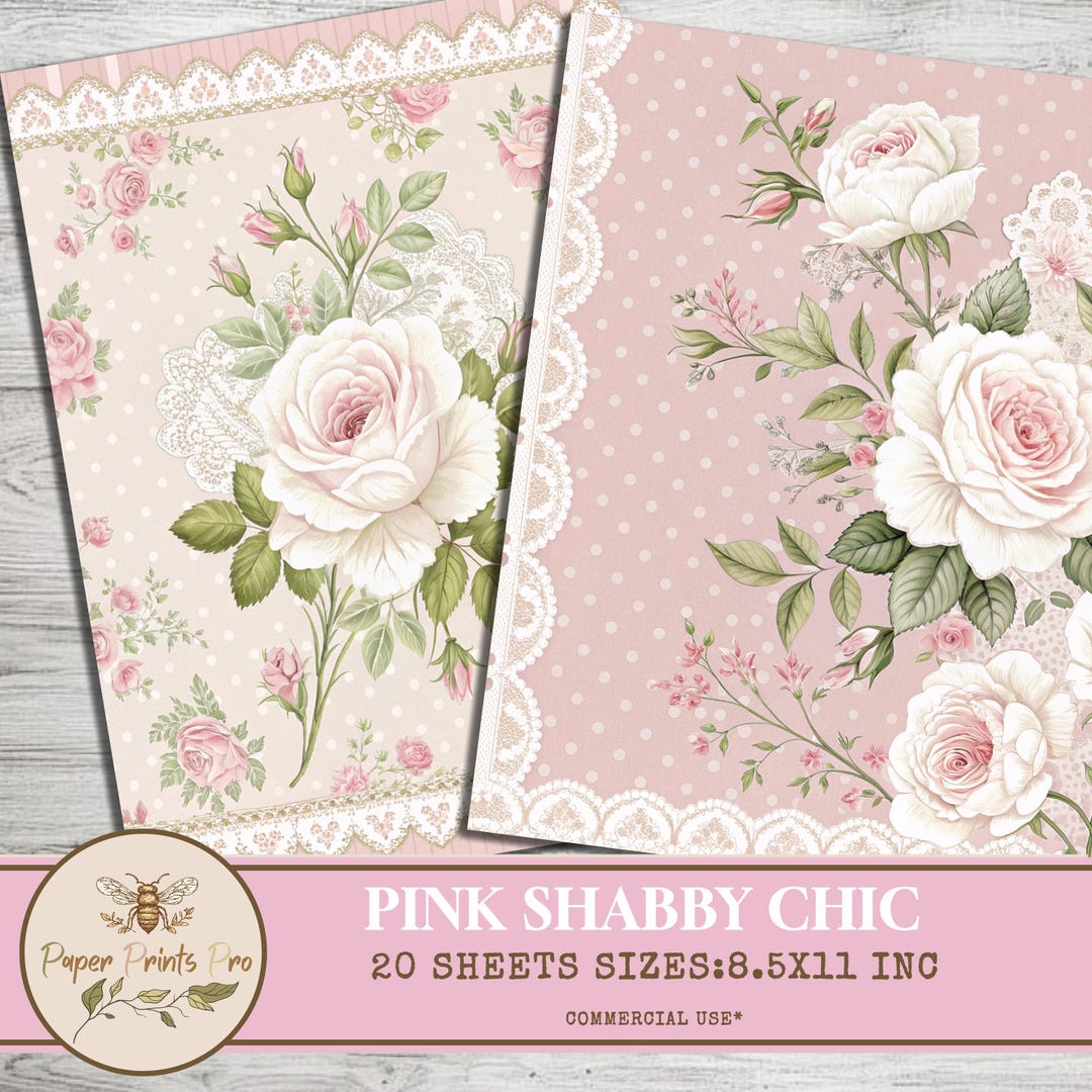 Pink Shabby Chic Digital Paper – Vintage Floral Lace Backgrounds, 20 ...