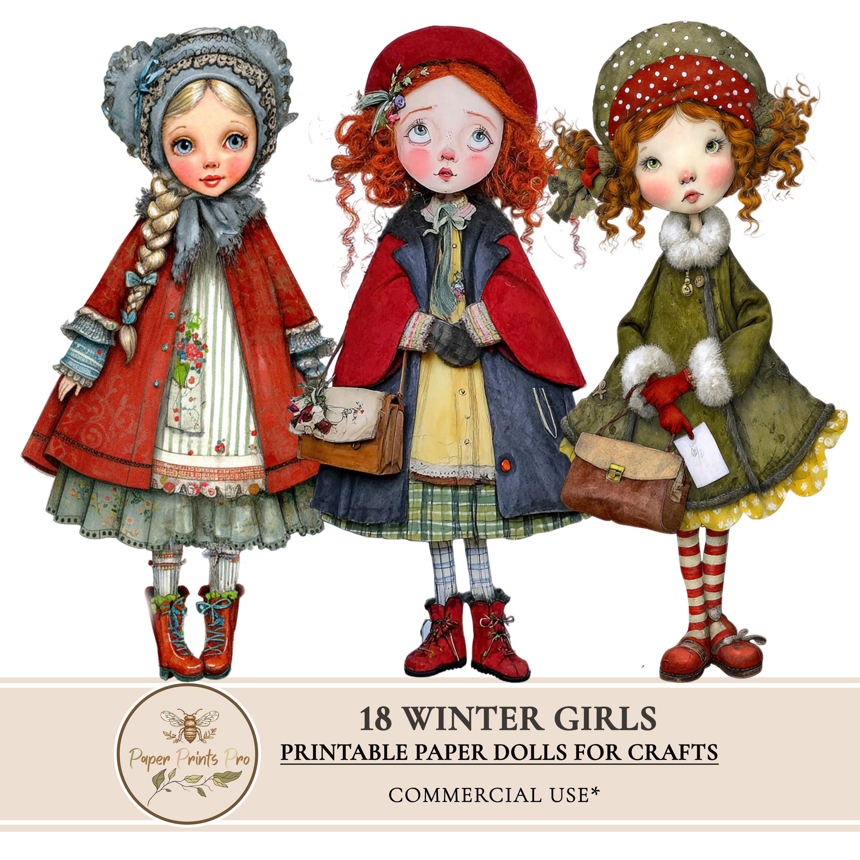 Printable Paper Dolls Winter Girls Vintage Cutouts for Junk Journals ...