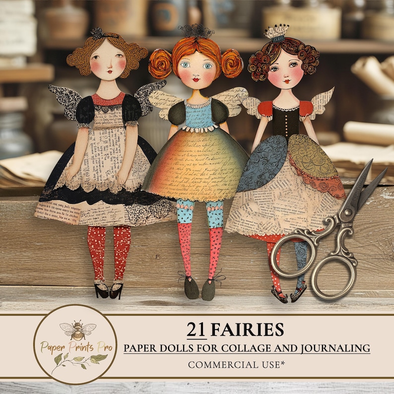 Printable Paper Dolls Fairies Set – 21 Vintage Ephemera Cutouts for ...