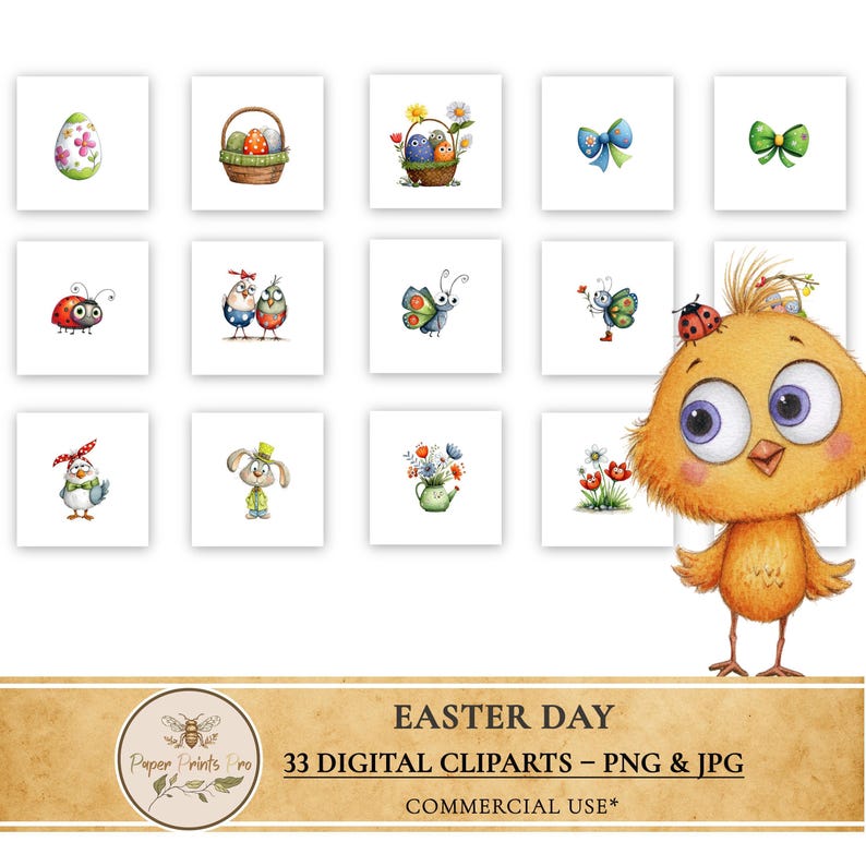 Easter Clipart PNG JPG Bunny Chick Egg Houses Digital Download by ...