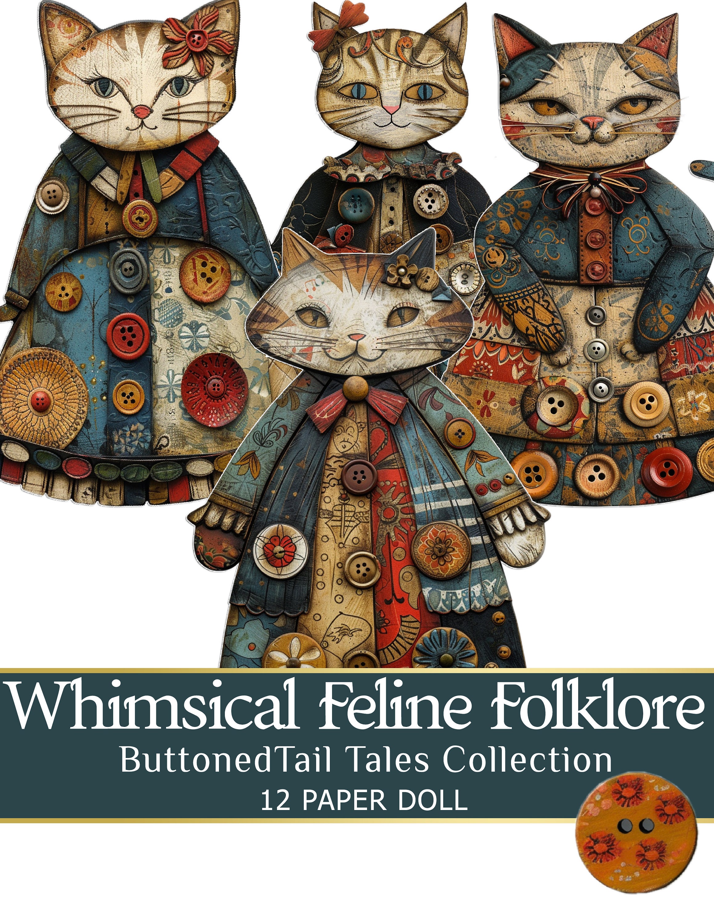 Whimsical Cat Paper Doll Kit Animal Printable Craft for Kids Paperdols ...