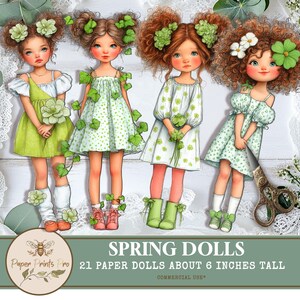 Printable Paper Dolls, Green Dress Girls, Spring Clipart for Junk ...