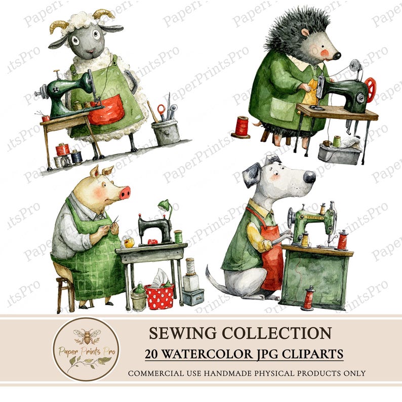 Watercolor Clipart – Sewing Characters & Sewing Machines for Paper ...