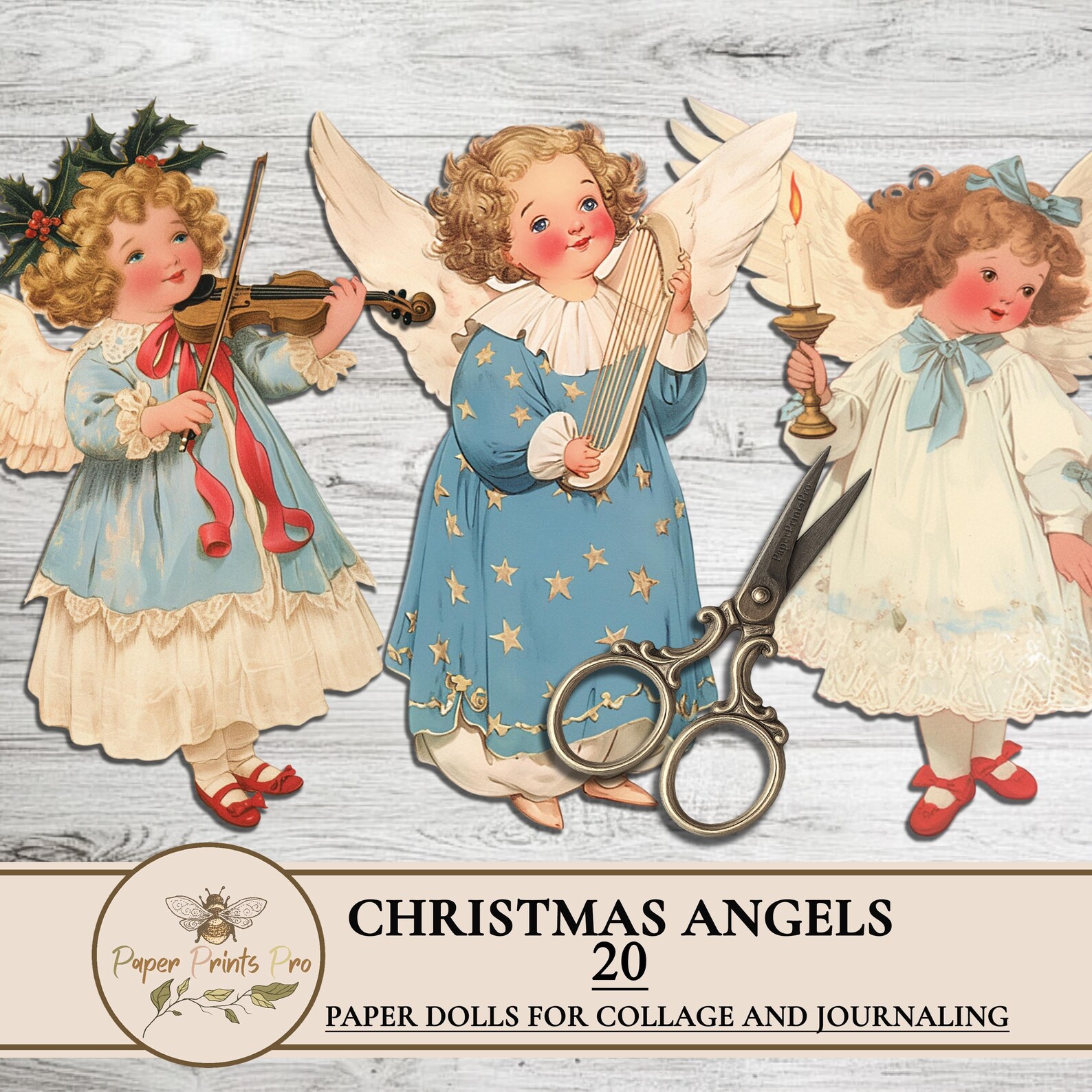 Christmas Angels Paper Dolls Printable Ephemera Vintage Cutouts for ...
