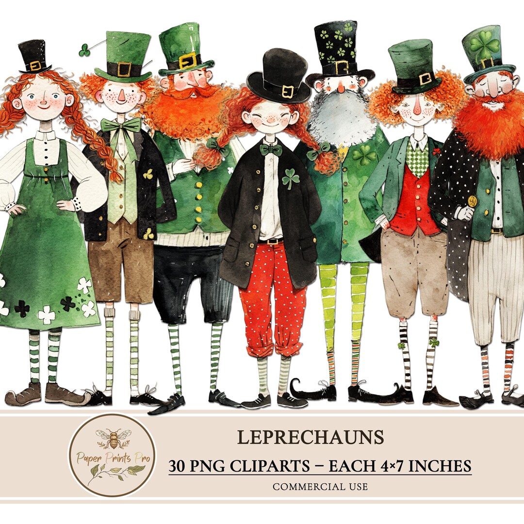 Leprechaun Clipart Watercolor PNG – Girls & Boys Irish Characters for ...