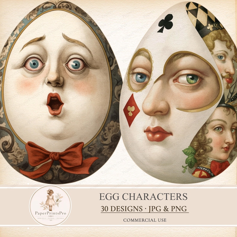 Whimsical Egg Clipart, Humpty Dumpty Collage, Printable Ephemera Junk ...