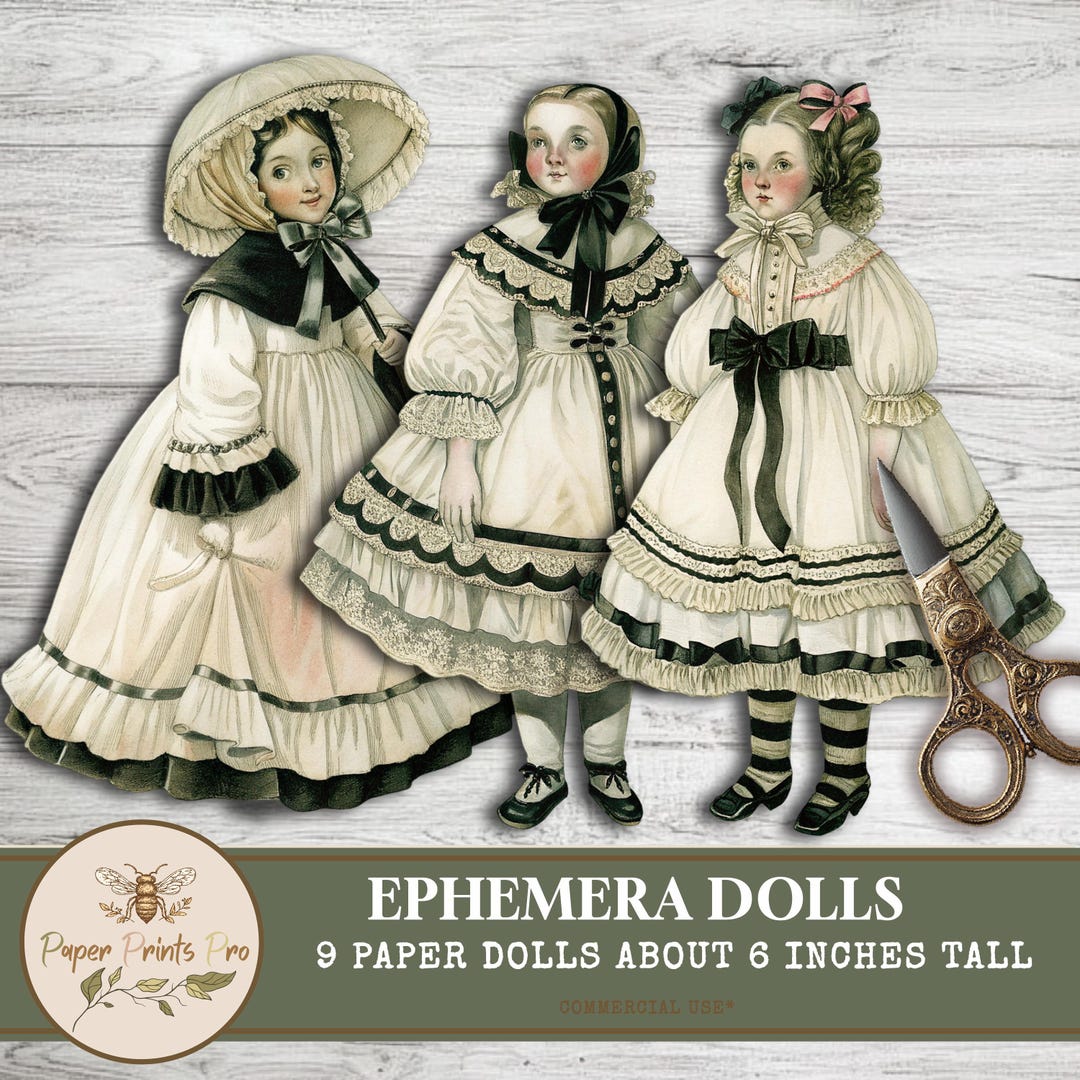 Vintage Printable Paper Dolls - Journaling Ephemera -9 Black-and-white ...