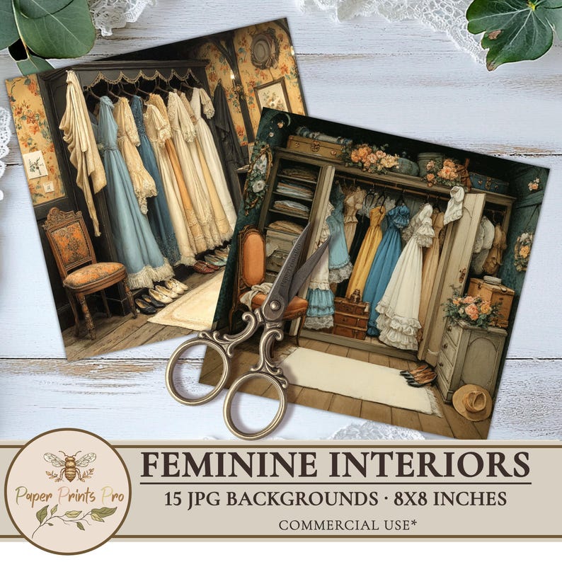 Vintage Paper Doll Backgrounds: Shabby Chic Interior Scenes (8x8" JPG ...