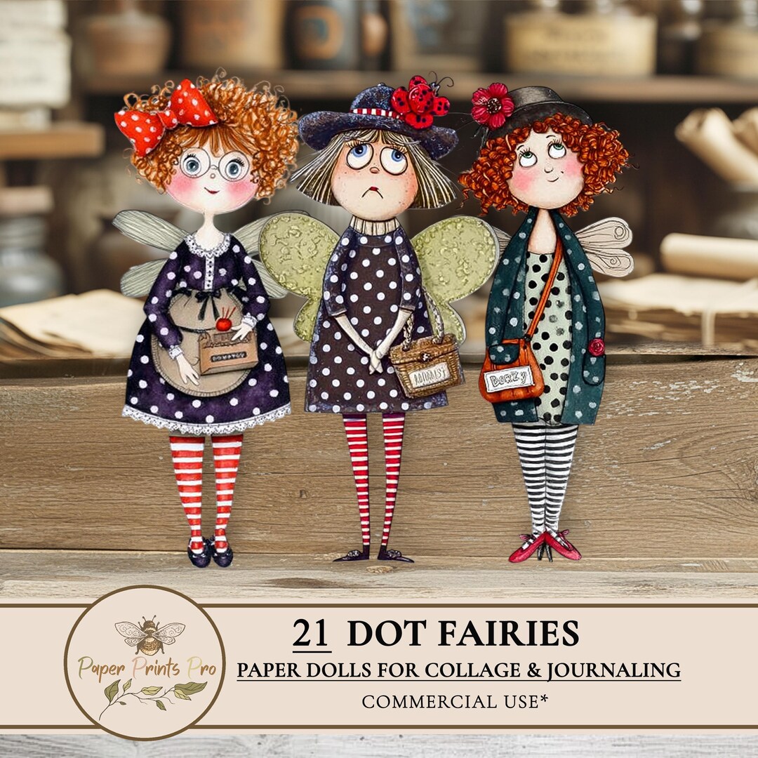Printable Paper Dolls – 21 Polka Dot Fairies for Junk Journals & Crafts ...