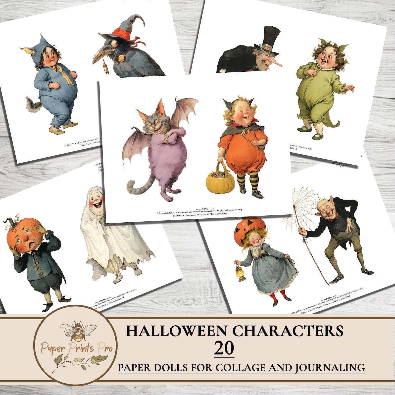 Halloween Paper Dolls Ephemera Kit With Ghosts, Witches, Pumpkin Heads ...