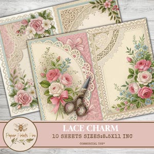 Vintage Lace Floral Pages | Shabby Chic|10 Foldable Junk Journal Pages ...