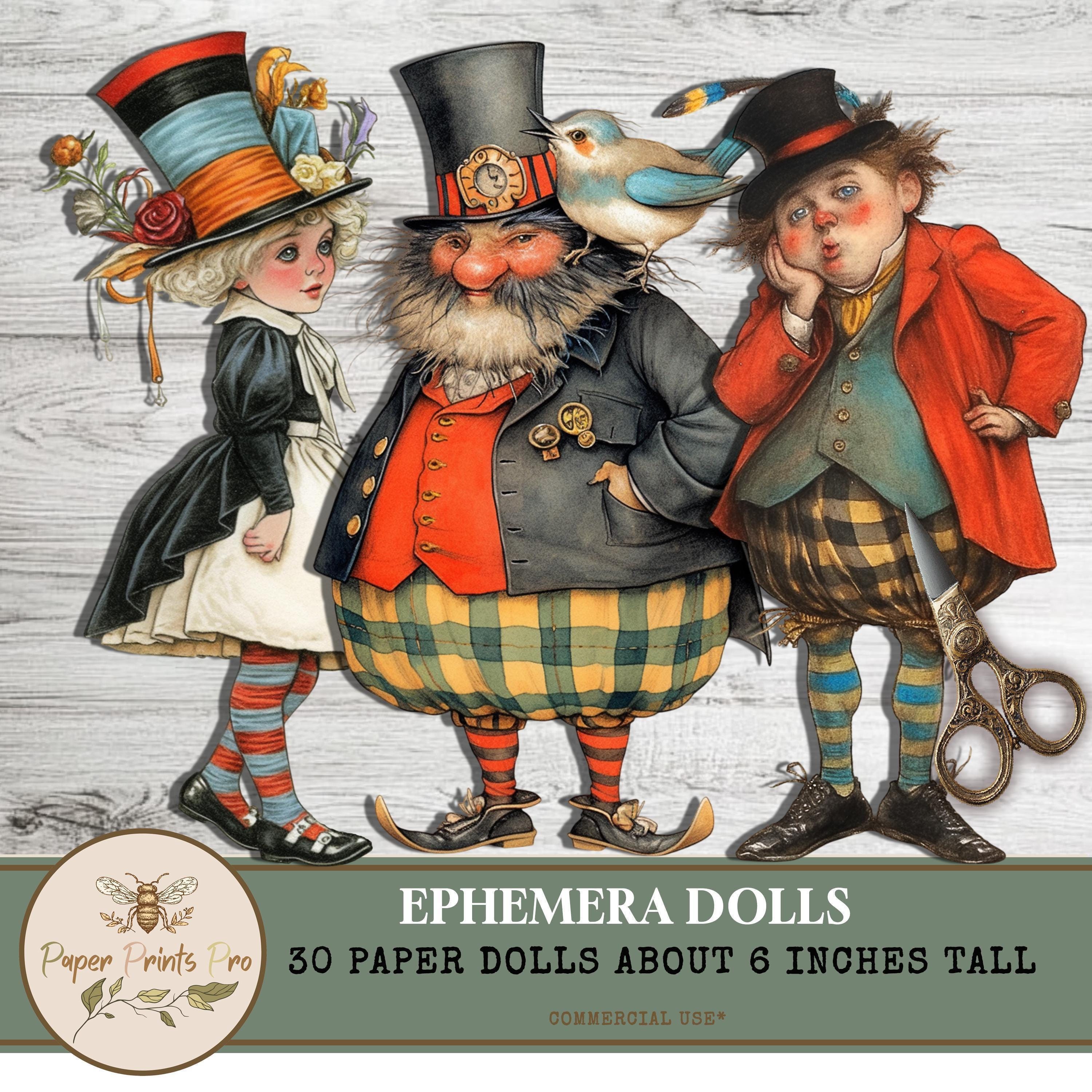 Printable Paper Dolls Whimsical Vintage Characters Ephemera Cutouts for ...